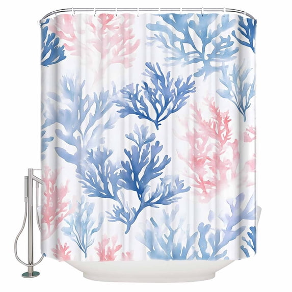 Blue Pink Coral Bathroom Shower Curtains with 12 Hooks Polyester ...