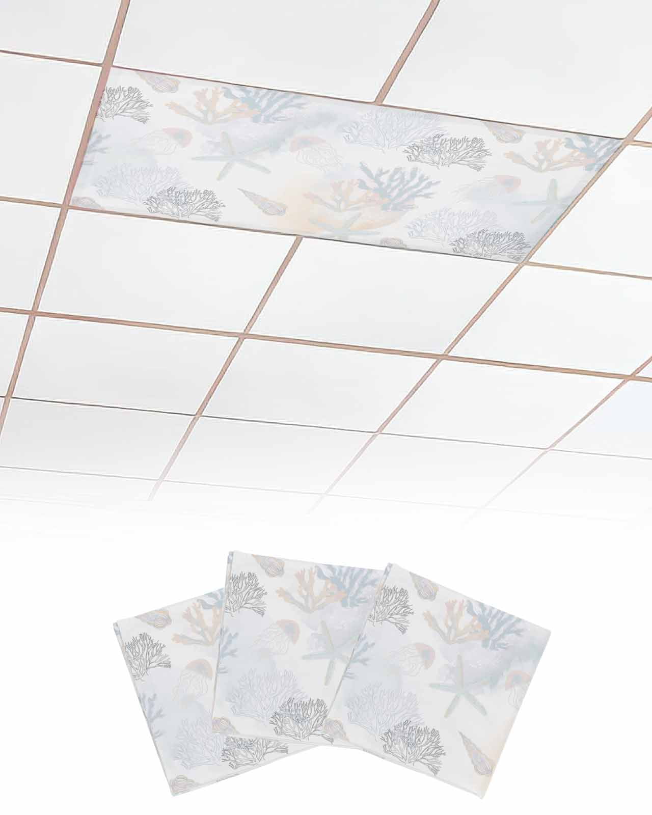 Blue Pink Coral Coastal Fluorescent Light Covers for Ceiling Lights 4x2 ...