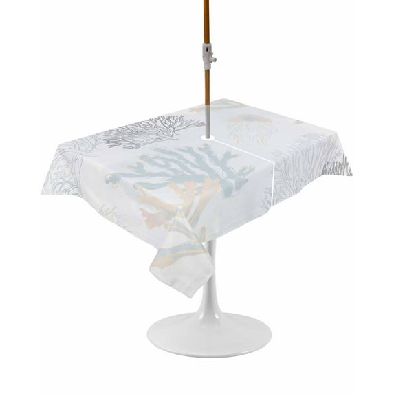 Blue Pink Coral Coastal Rectangle Outdoor Tablecloth, Waterproof Table ...