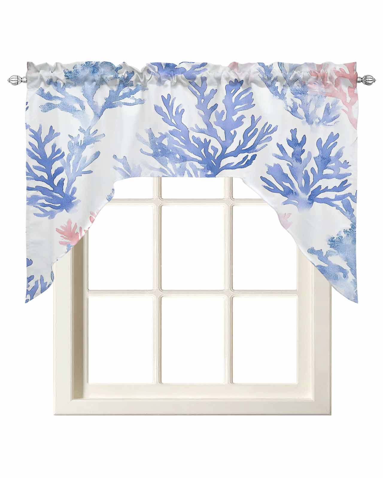 Blue Pink Coral Kitchen Curtains Swag Valance for Windows/Bathroom/Cafe ...