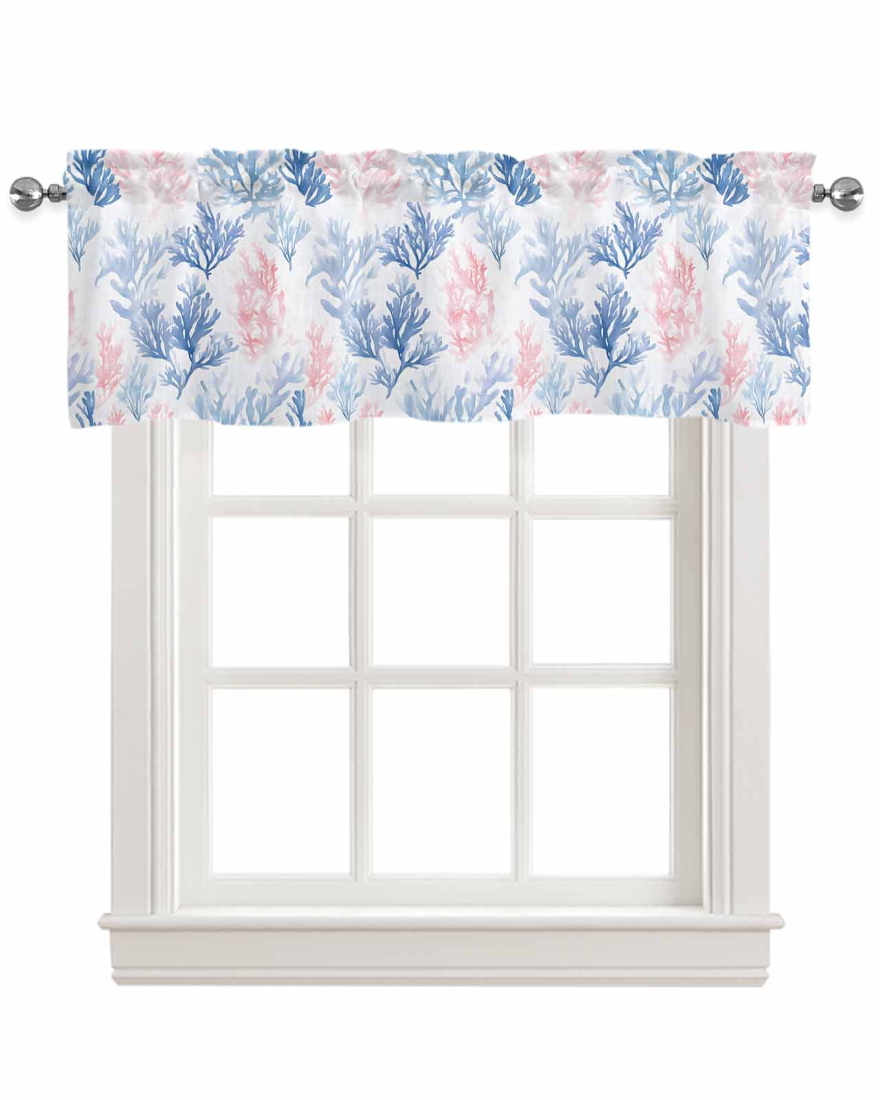 Blue Pink Coral Kitchen Valances for Windows Farmhouse Linen Window ...