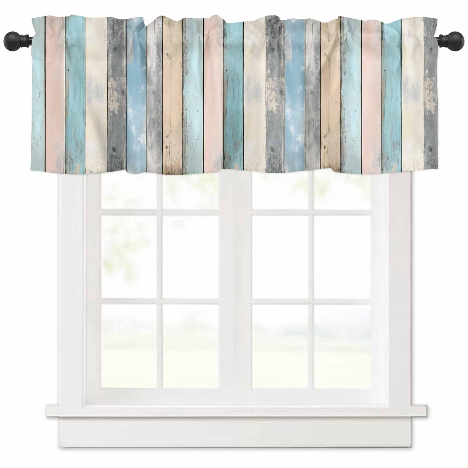 Blue Pink Cream Stripe Valances for Windows Farmhouse Kitchen Curtains ...