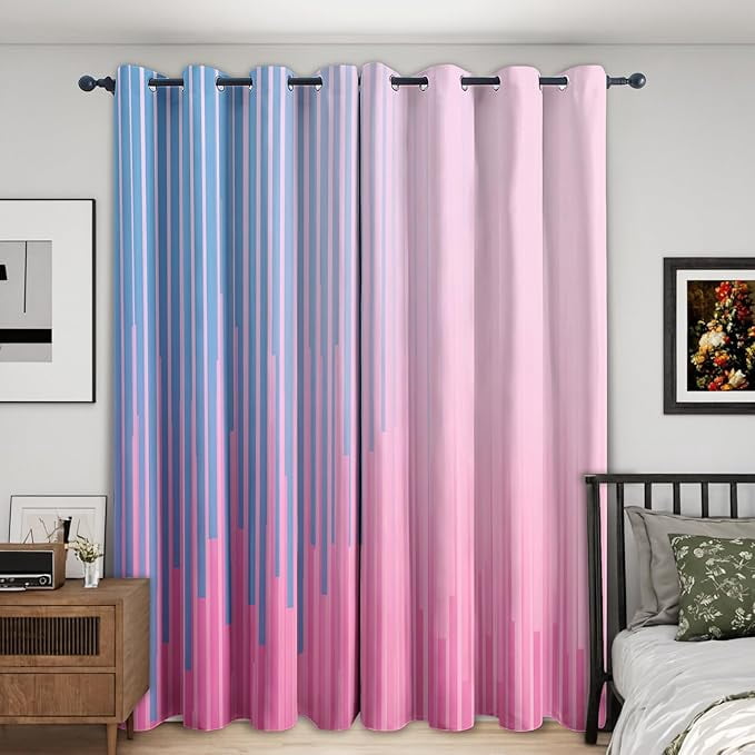 Blue and Pink Curtains for Living Room, Gradient Modern Pattern Design ...