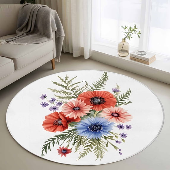 Blue Pink Daisy 3.3' Round Rug for Bedroom Reading Corner, Independence ...