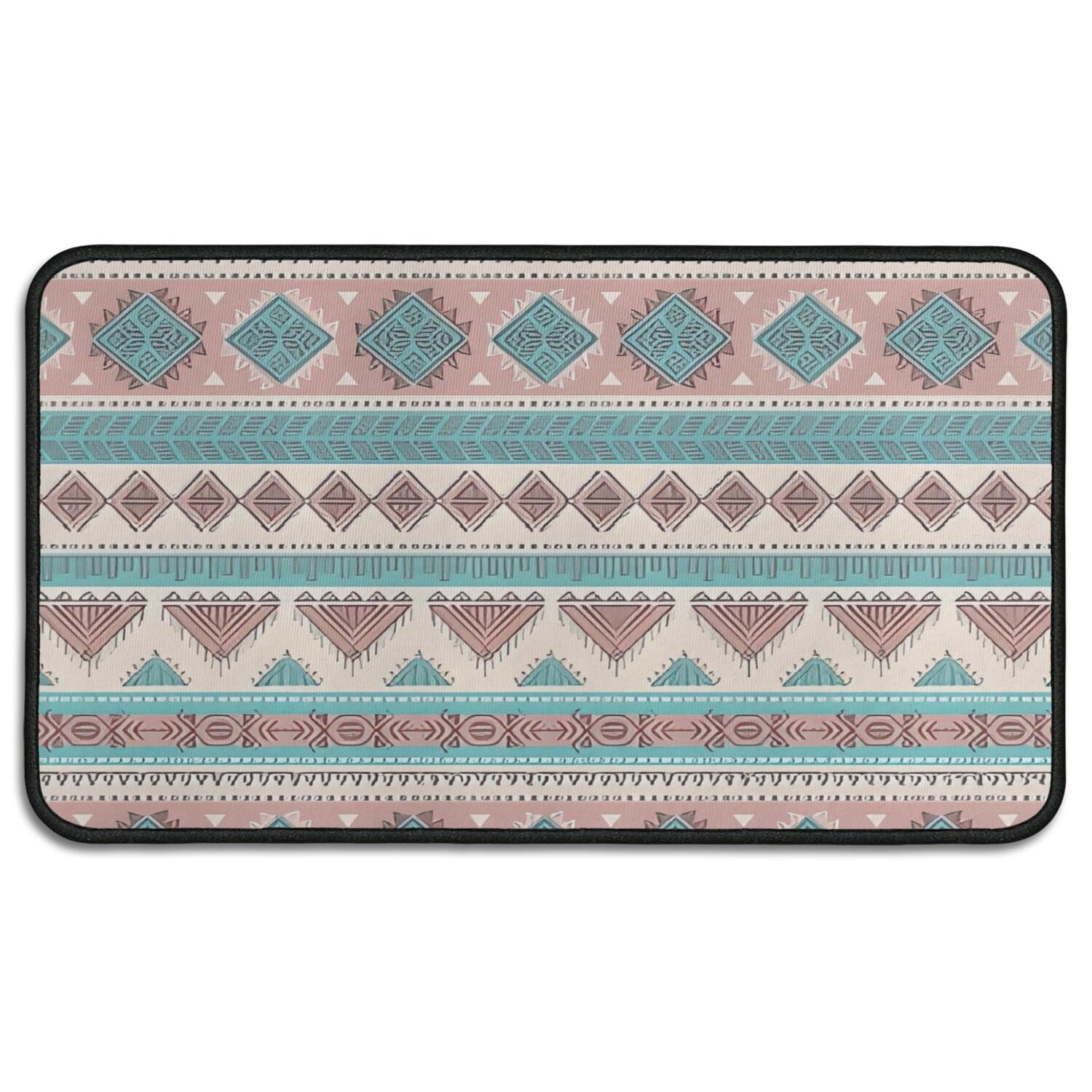 Blue and Pink Diamond Shaped Boho Pattern Door Rugs,Washable Non Slip ...