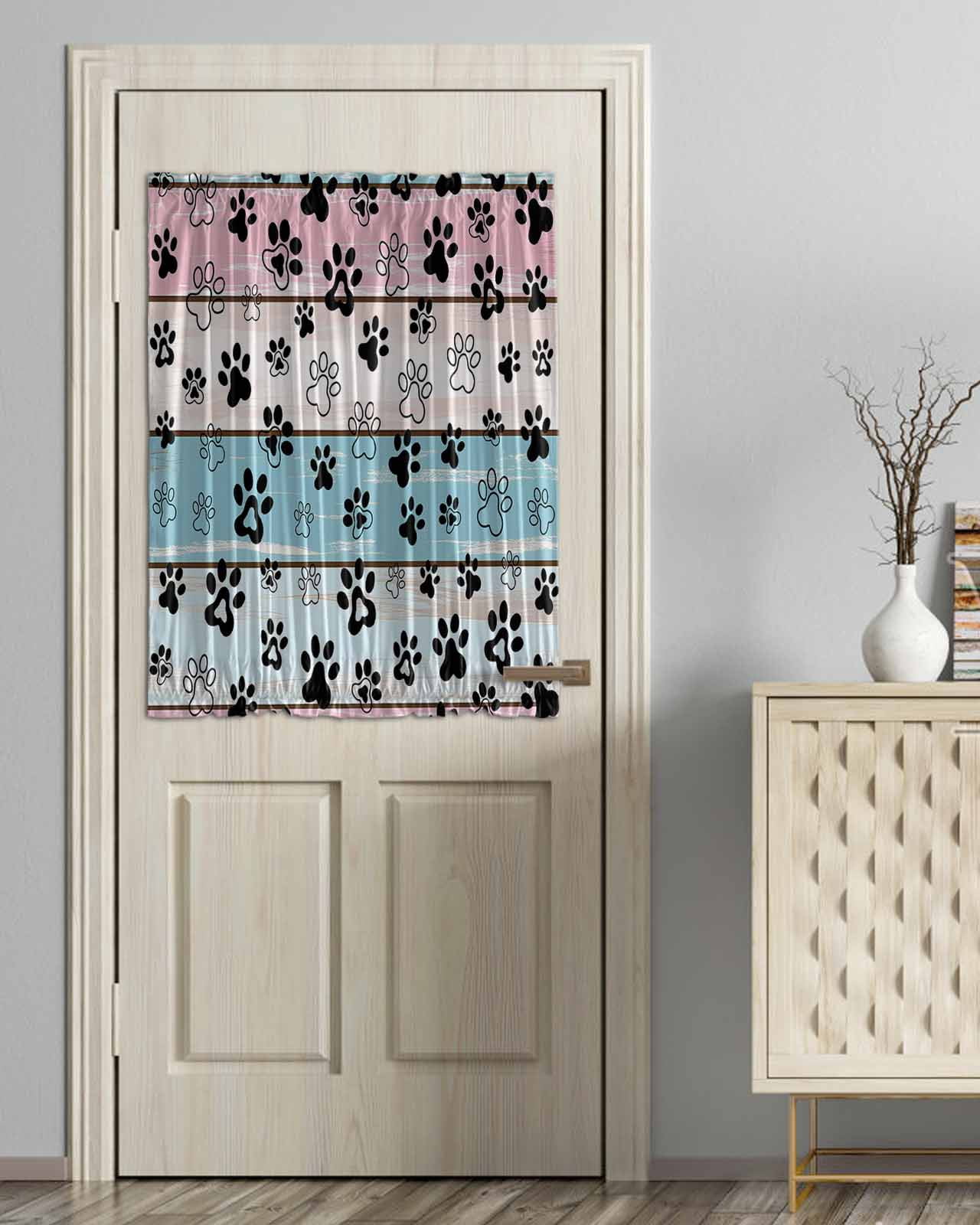 Blue Pink Dog Paws Prints Blackout Door Curtains for French, Glass ...