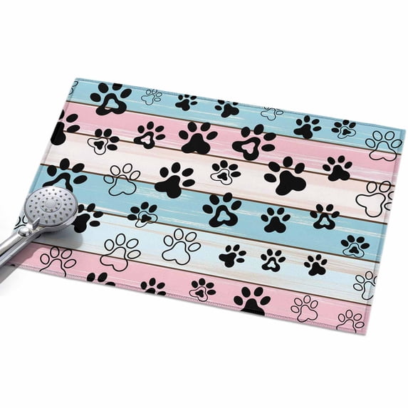 Blue Pink Dog Paws Prints Entryway Rug 2x3ft Washable Non Slip Bathroom ...
