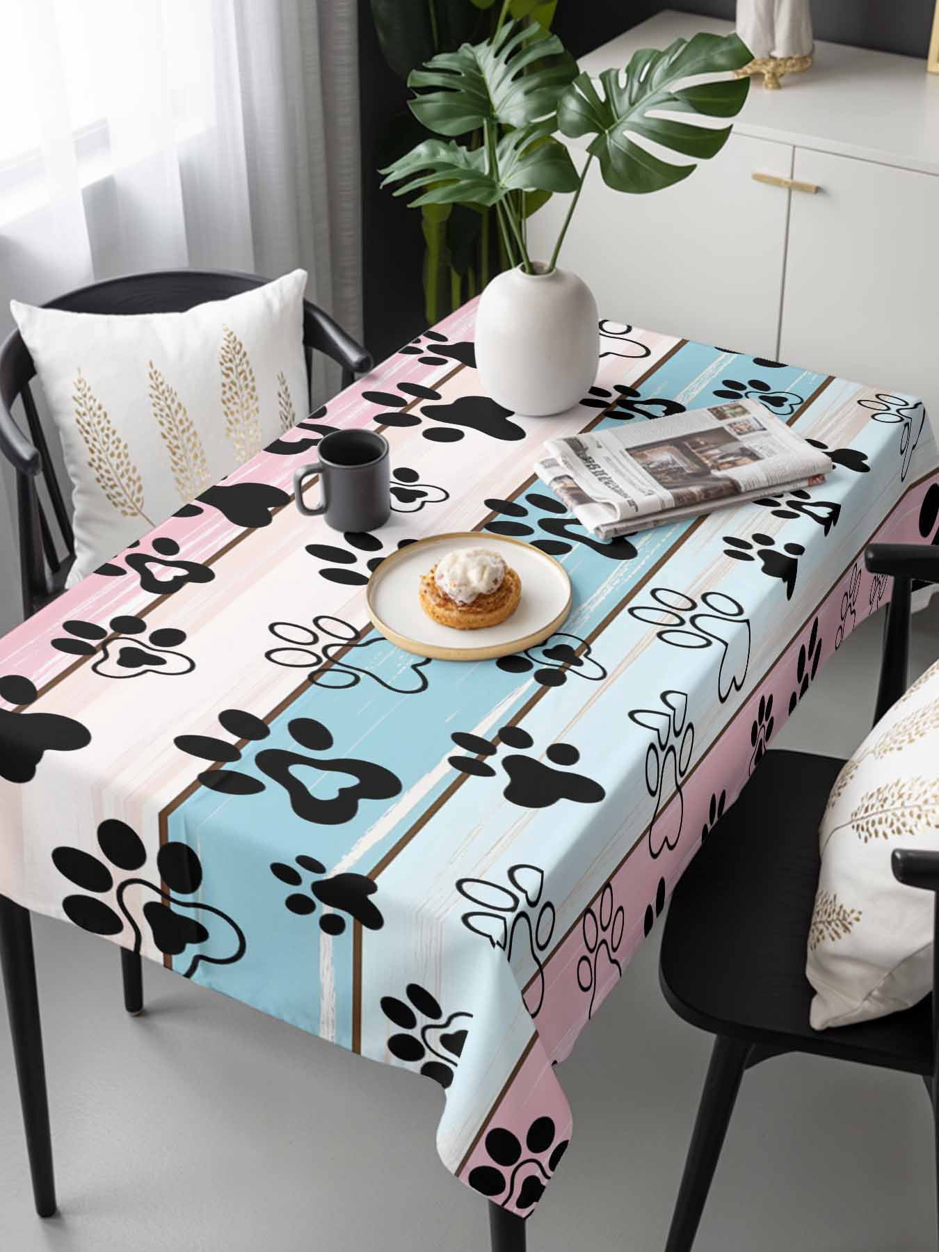 Blue Pink Dog Paws Prints Tablecloth Rectangle Table Cloth 60x120 ...