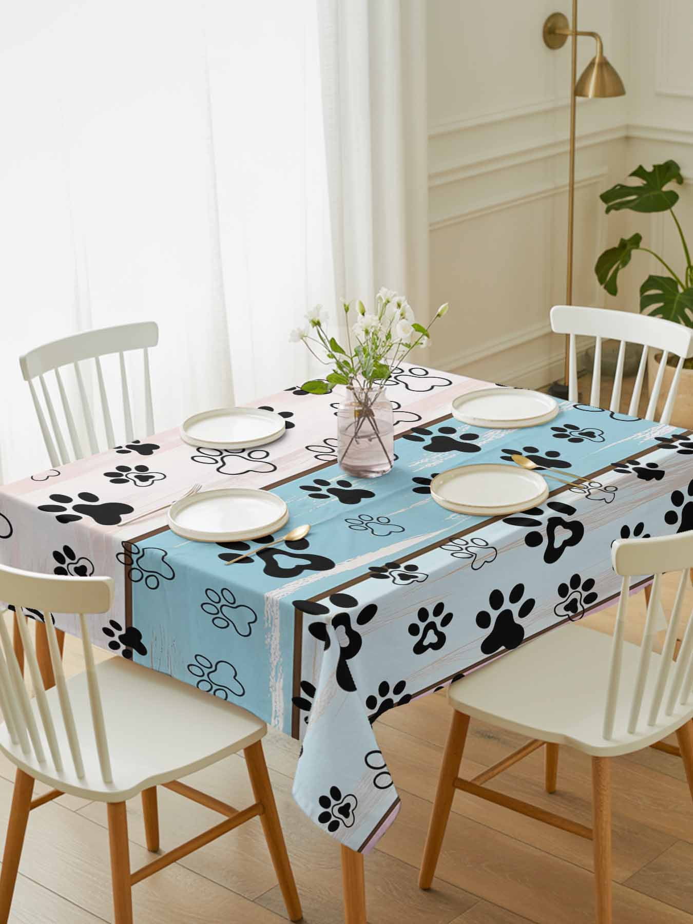 Blue Pink Dog Paws Prints Tablecloth Rectangle Table Cloth 60x84 ...