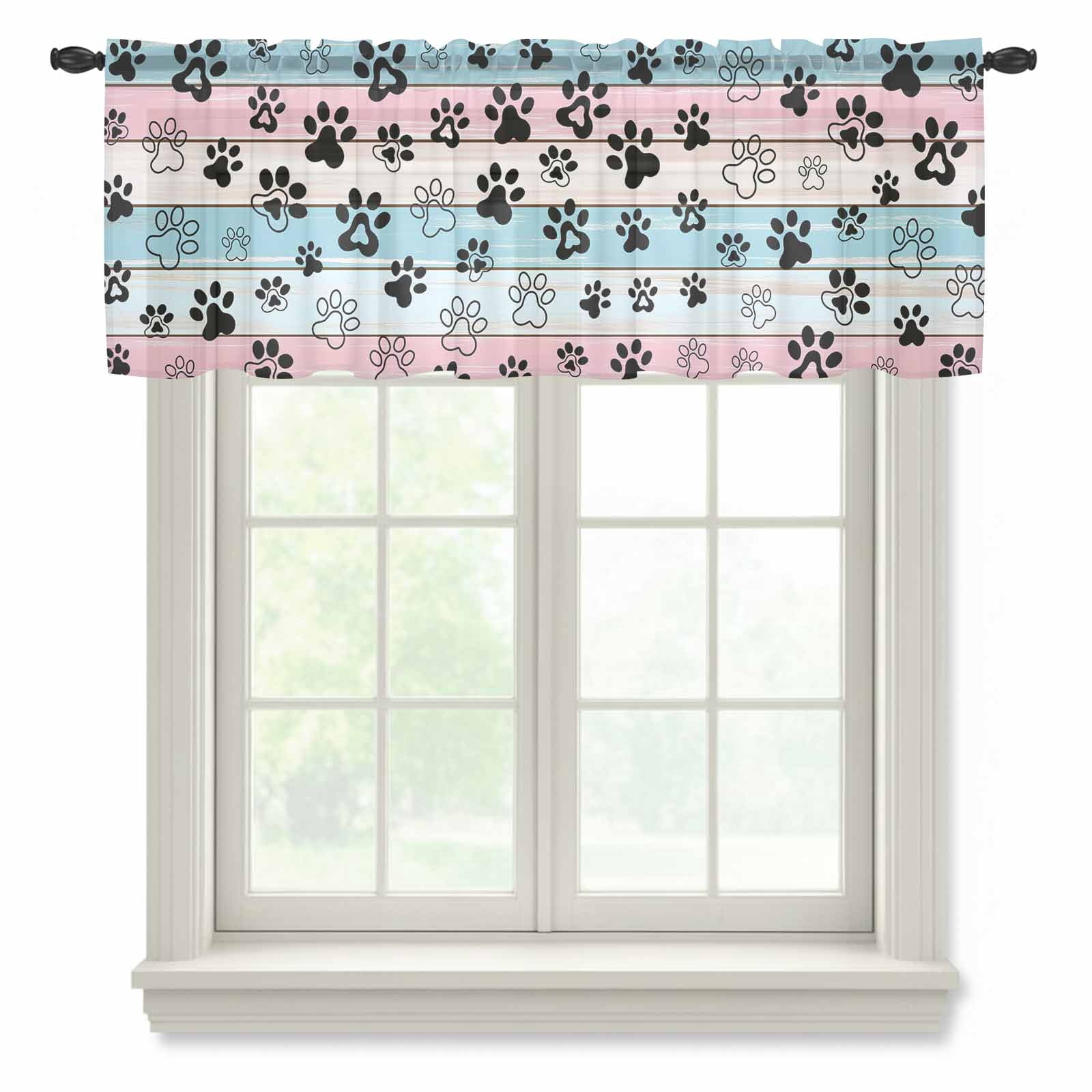 Blue Pink Dog Paws Prints Valance Curtains for Kitchen/Living Room ...
