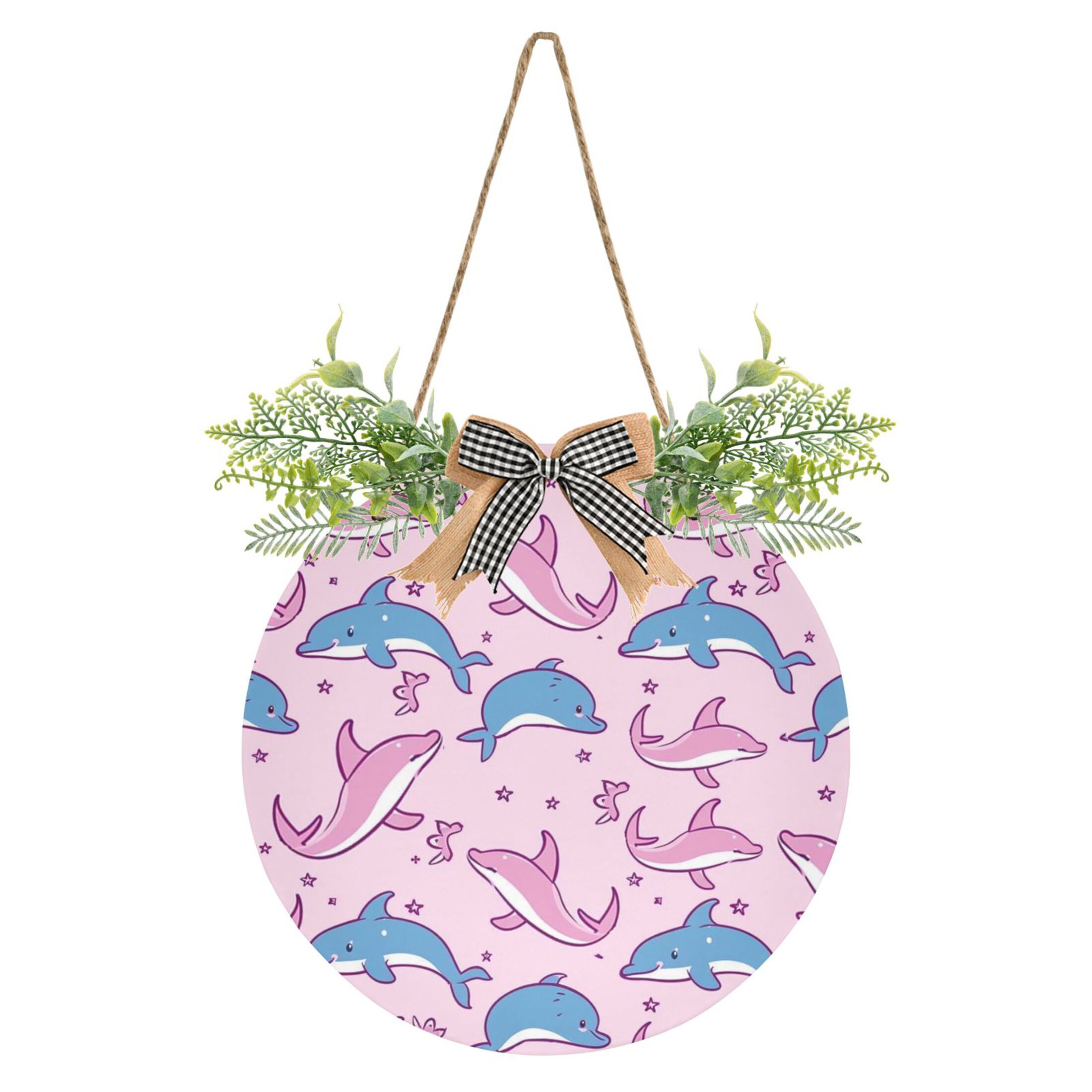 Blue Pink Dolphin Welcome Front Door Sign Round 12 inch Porch Hanging ...