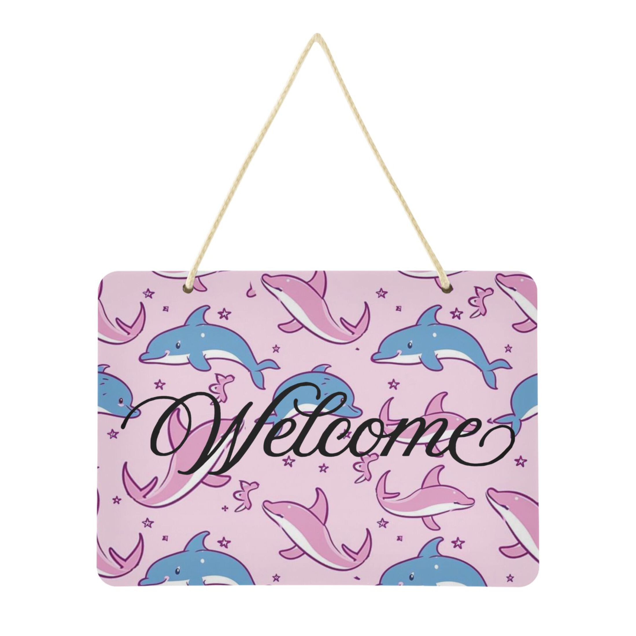 Blue Pink Dolphin Welcome Sign Front Door PVC 14x10 inch Hanger Hello ...