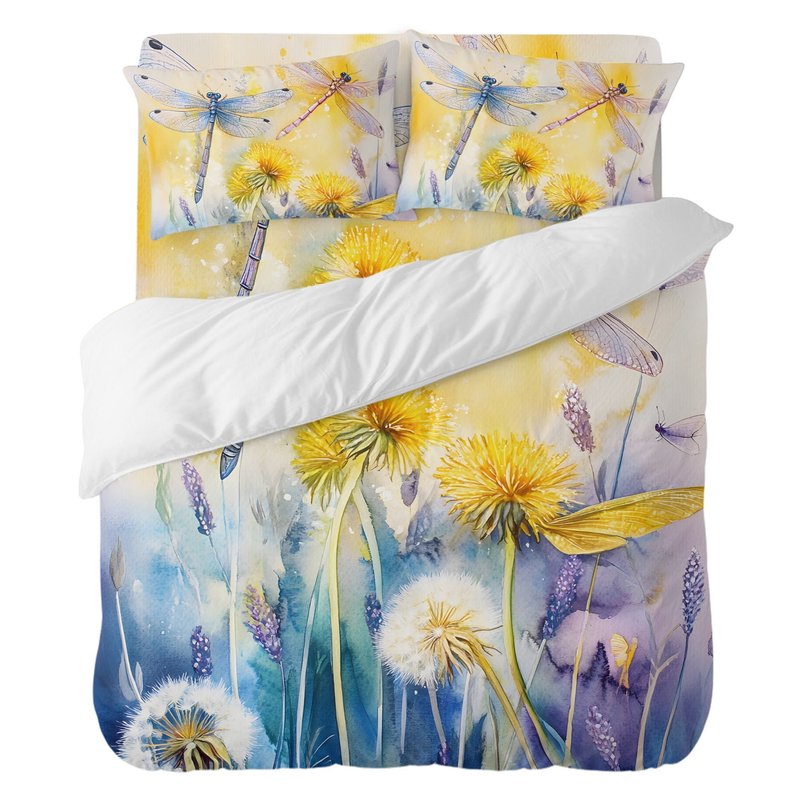 Blue Pink Dragonfly Comforter Set California King Size, Spring Yellow ...