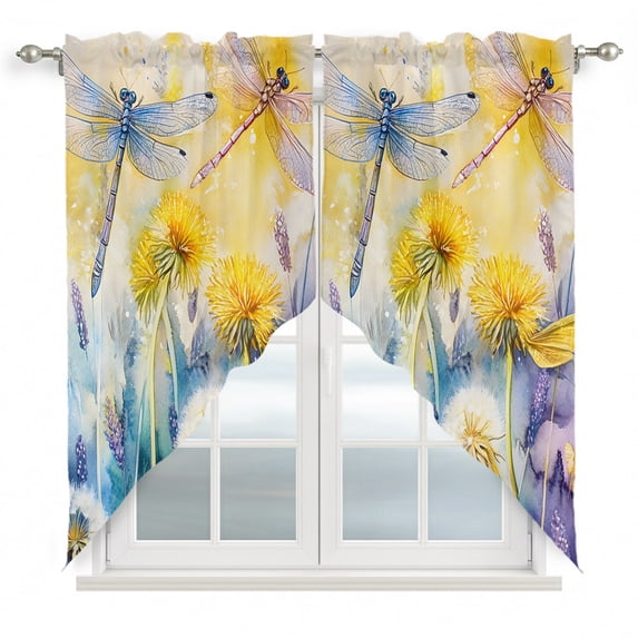 Blue Pink Dragonfly Swag Curtain Valance for Window 2 Panels Spring ...