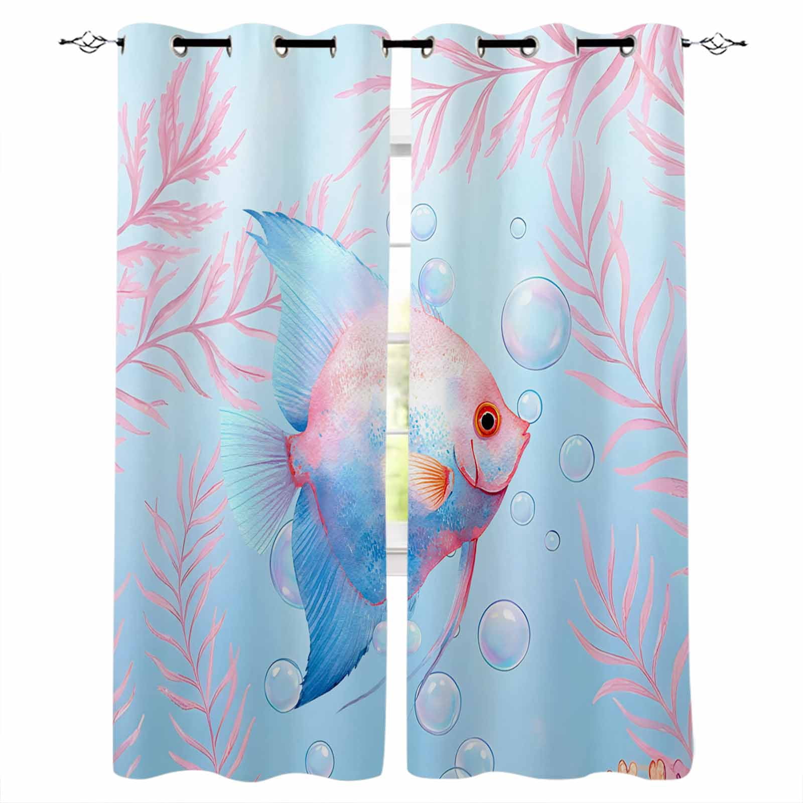 Blue Pink Fish Blackout Curtains for Bedroom/Living Room, Thermal ...