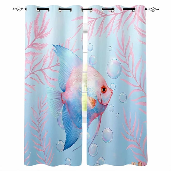 Blue Pink Fish Blackout Curtains for Bedroom/Living Room, Thermal ...