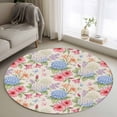 Blue Pink Floral 4FT Round Area Rugs Retro White Blue Pink Yellow ...