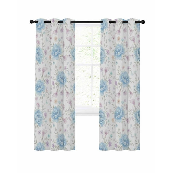 Blue Pink Floral Blackout Curtains for Bedroom Living Room, Watercolors ...