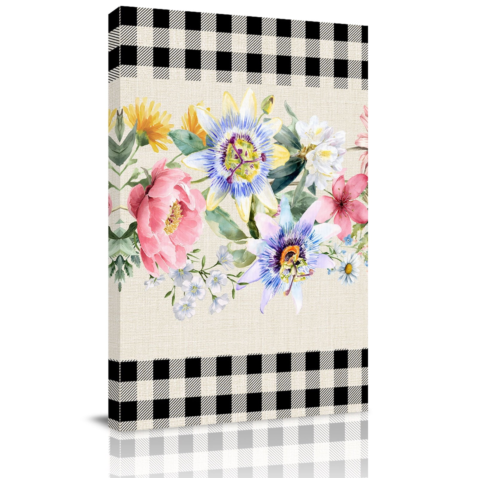 Blue Pink Floral Canvas Wall Art for Living Room, Spring Summer ...
