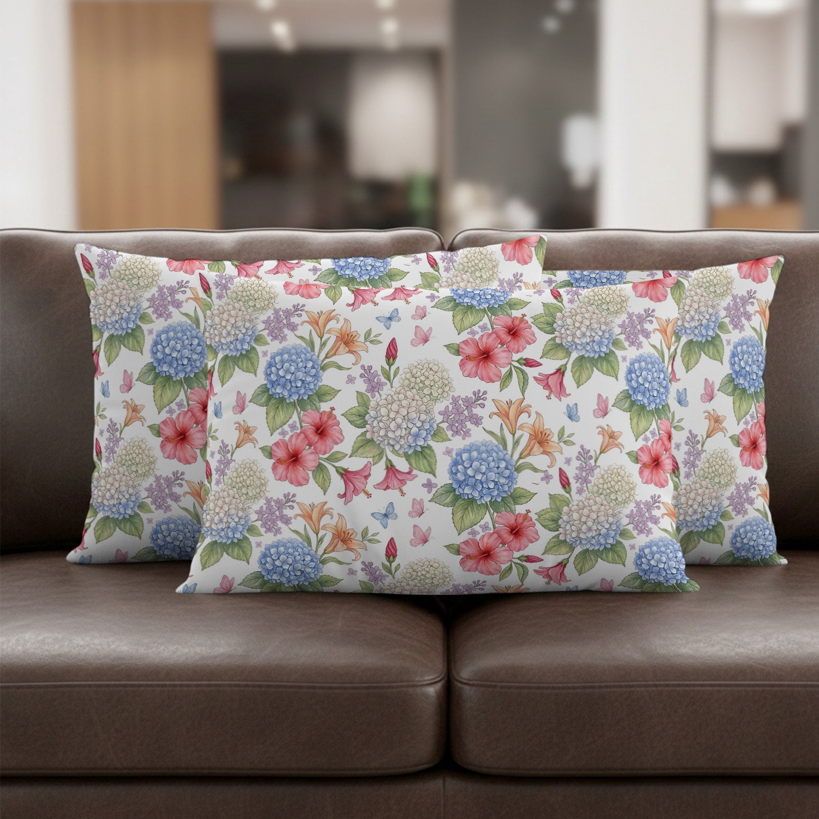 Blue Pink Floral Pillow Covers Set of 4, Retro White Blue Pink Yellow ...