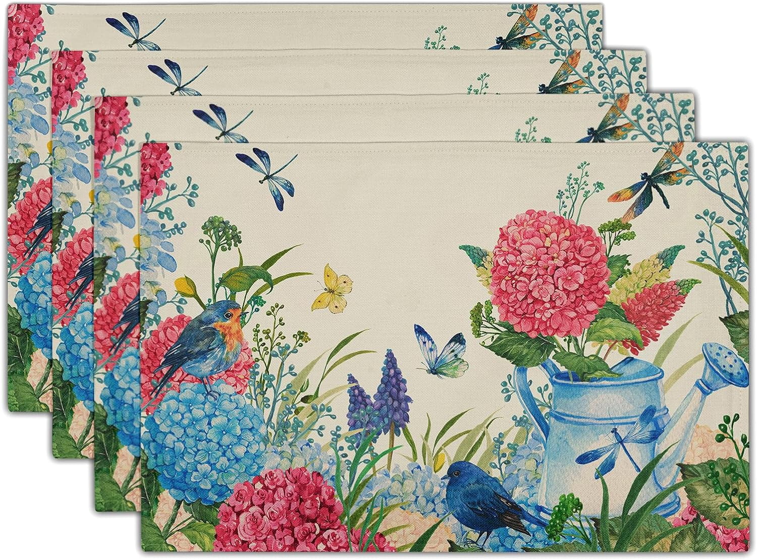 Blue Pink Floral Spring Placemats for Dining Table Butterfly Bird ...