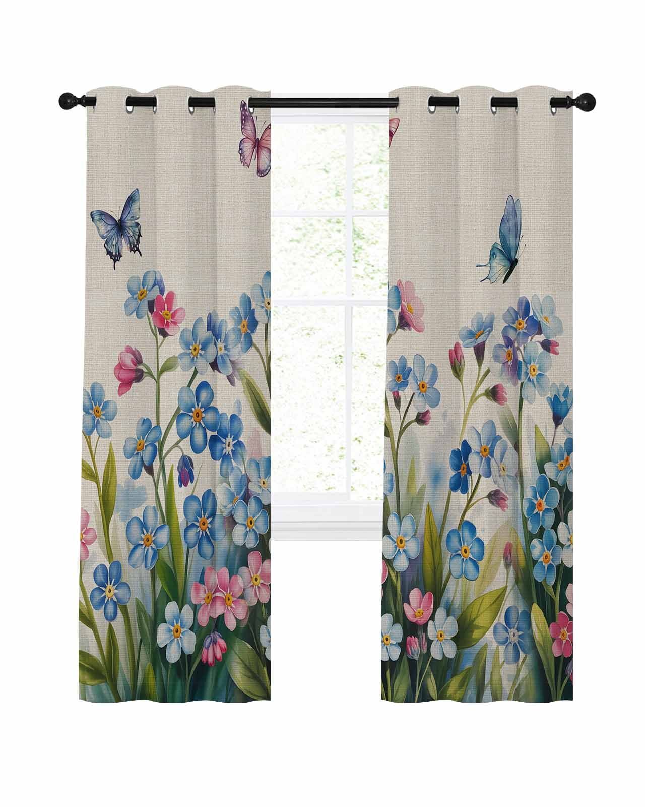 Blue Pink Flower Blackout Curtains for Bedroom Living Room, Watercolor ...