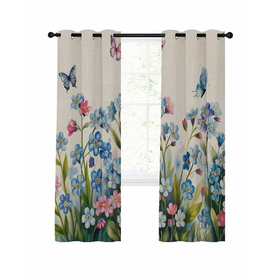 Blue Pink Flower Blackout Curtains for Bedroom Living Room, Watercolor ...