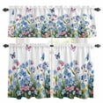 Blue Pink Flower Kitchen Curtains Set for Windows, Watercolor Spring ...