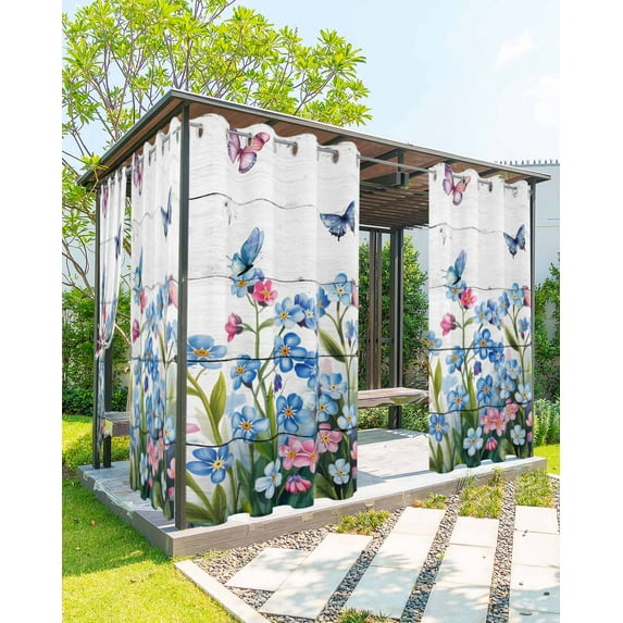 Blue Pink Flower Outdoor Curtains for Patio, Watercolor Spring Pink ...