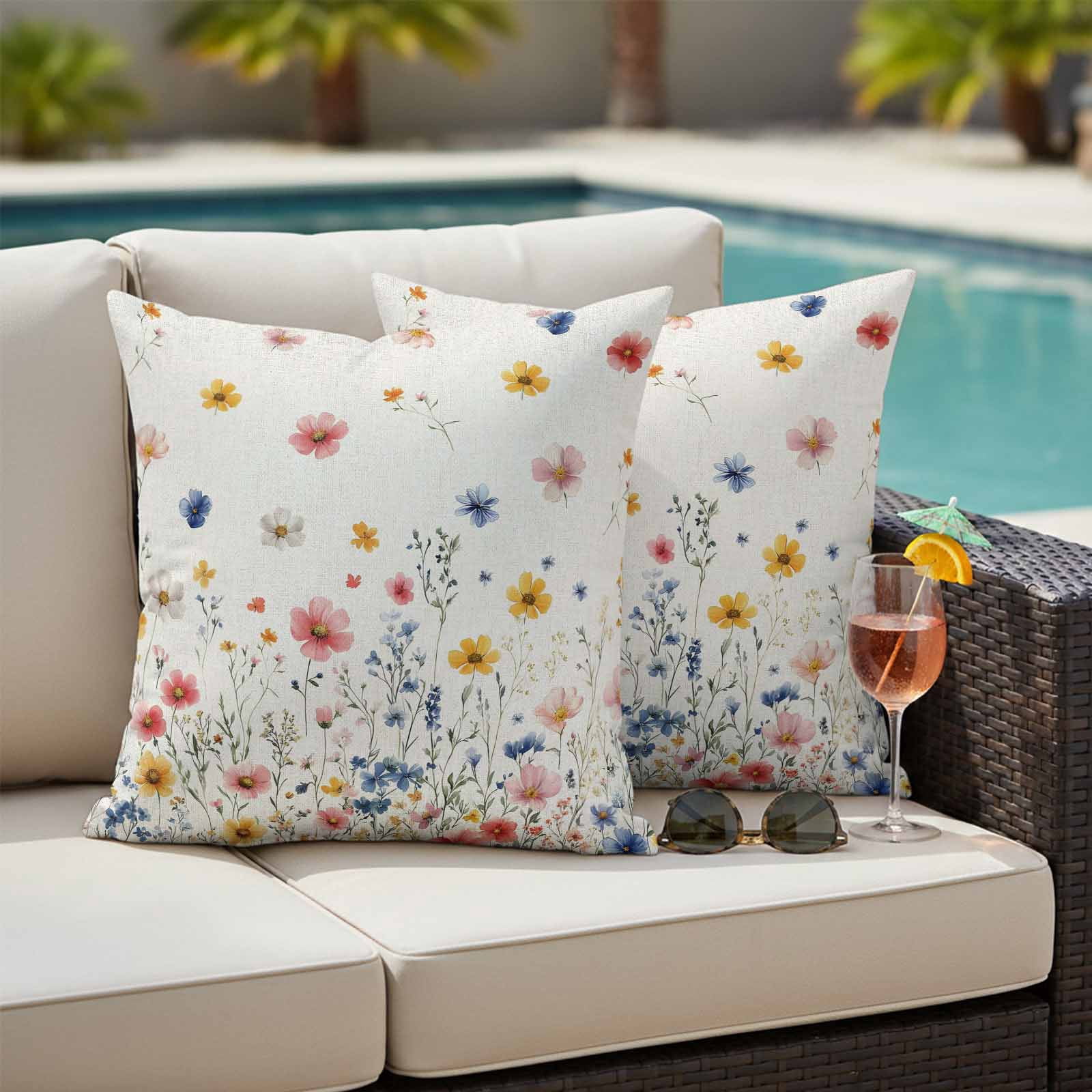 Blue Pink Flower Outdoor Pillow Covers 20x20 Inch Throw Pillow Covers ...