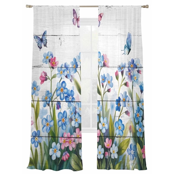 Blue Pink Flower Sheer Curtains 2 Panels Set Watercolor Spring Pink ...