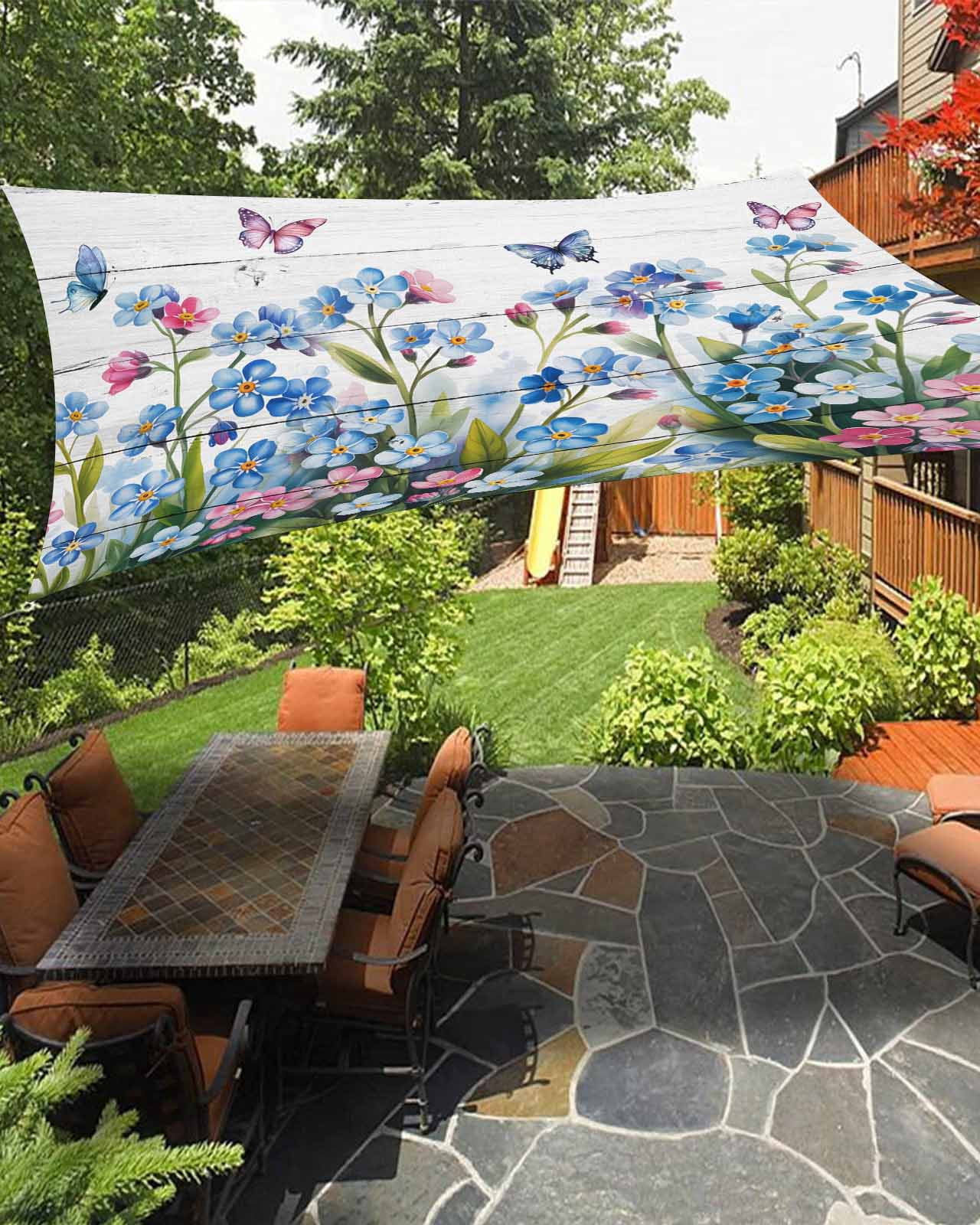 Blue Pink Flower Sun Shade Sail 8'X10' Watercolor Spring Pink Blue ...