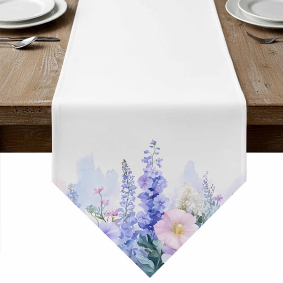 Blue Pink Flower Table Runner Linen Burlap Table Runner 36 Inches Small ...
