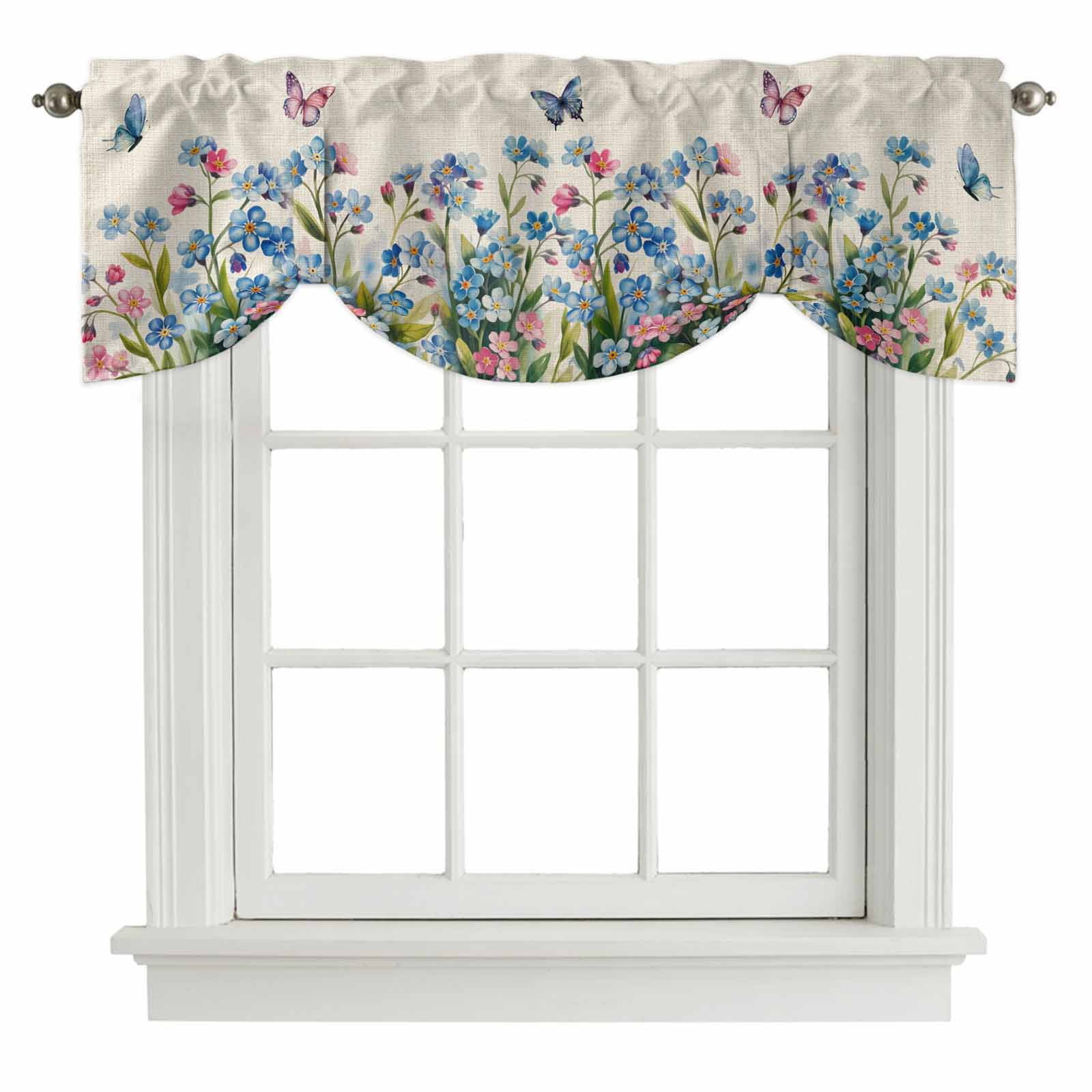 Blue Pink Flower Tie Up Valance Curtains Watercolor Spring Pink Blue ...