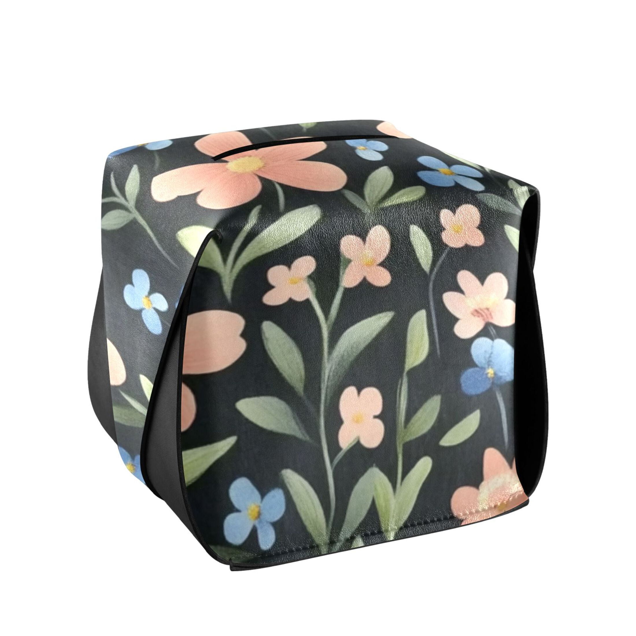 Blue Pink Flower Tissue Box Cover Leather Square Rectangle Tissue Box ...