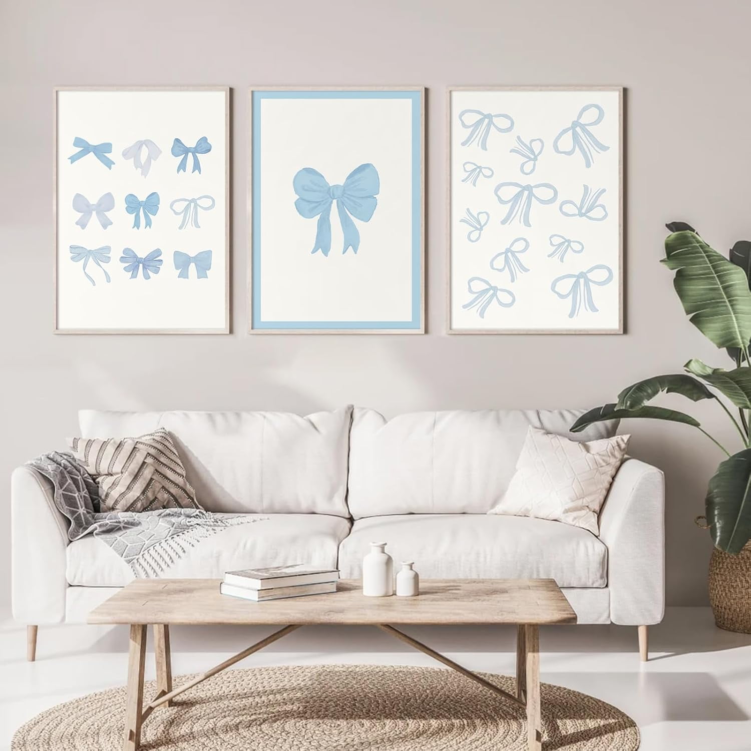 Blue And Pink Flower Wall Art Bow Chinoiserie Wall Decor Blue White ...