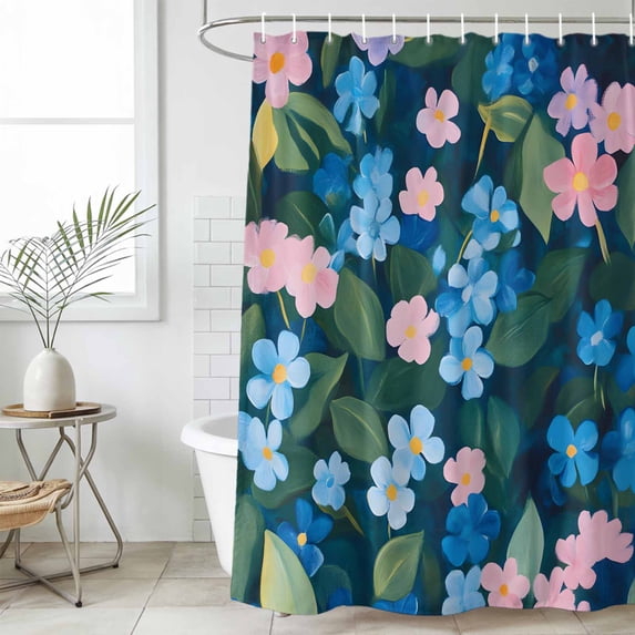 Blue Pink Flower Waterproof Fabric Shower Curtain,Pastoral Spring Oil ...