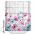 Blue Pink Flowers Bathroom Shower Curtains with 12 Hooks Polyester ...
