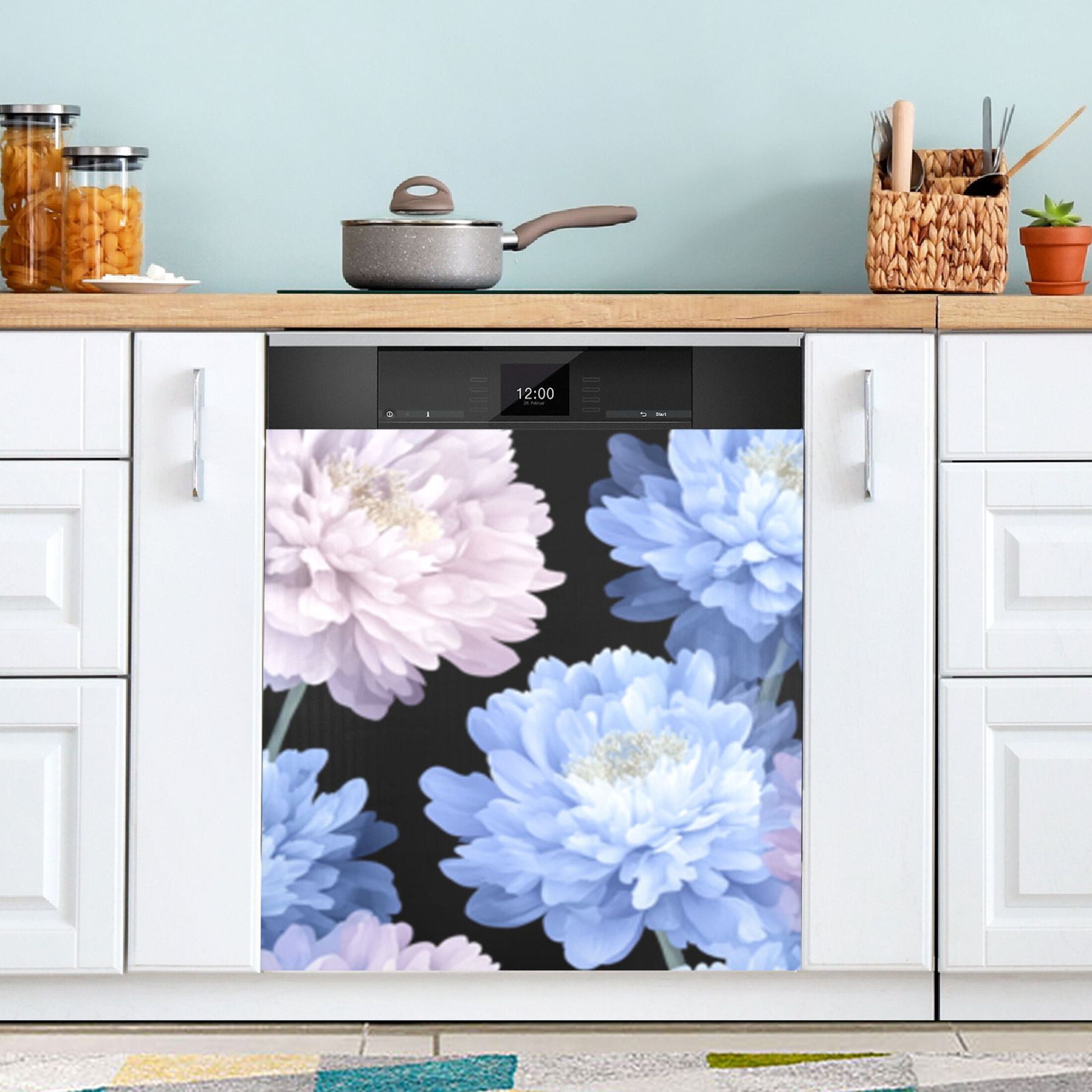 Blue and Pink Flowers Christmas Dishwasher Magnet Cover Reuseable ...