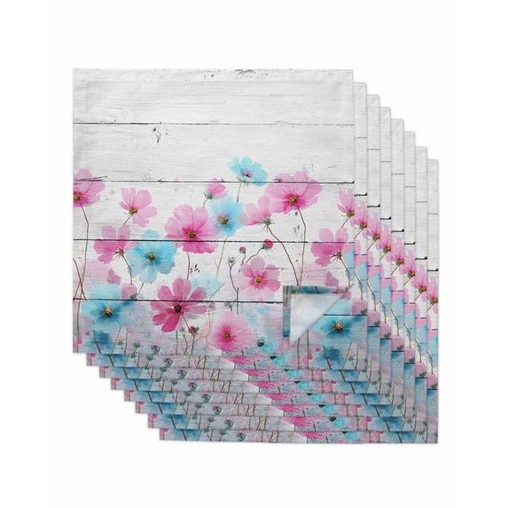 Blue Pink Flowers Cloth Napkins Set of 8 Reusable Dinner Napkins ...