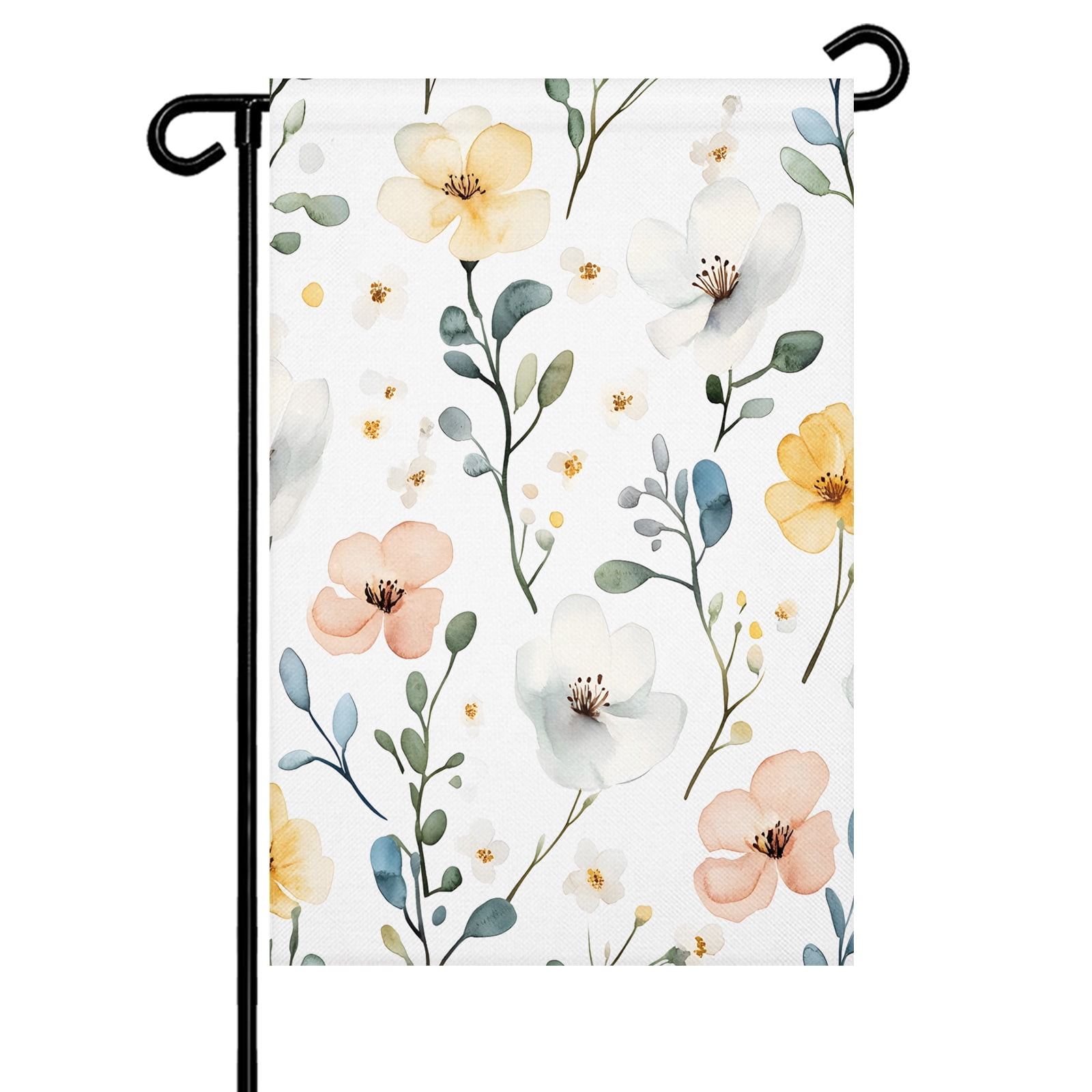 Blue Pink Flowers Garden Flag 28x40 Inch Spring Watercolor Leave Floral ...