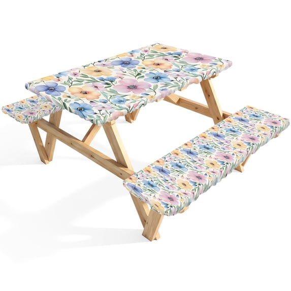 Blue Pink Flowers Picnic Table Cover with Bench Covers Spring ...