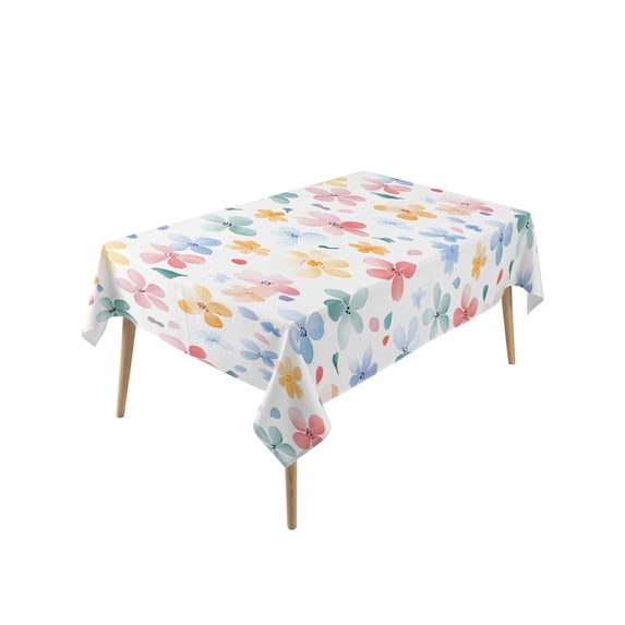 Blue Pink Flowers Rectangle Tablecloth Spring Watercolor Leaves Floral ...