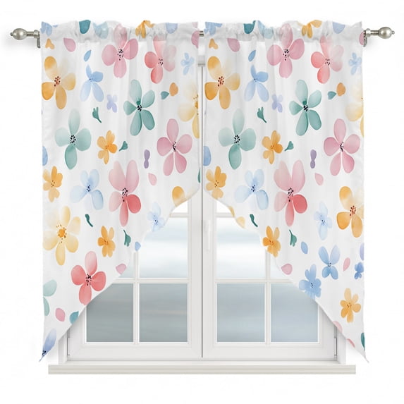 Blue Pink Flowers Swag Curtain Valance for Window 2 Panels Spring ...