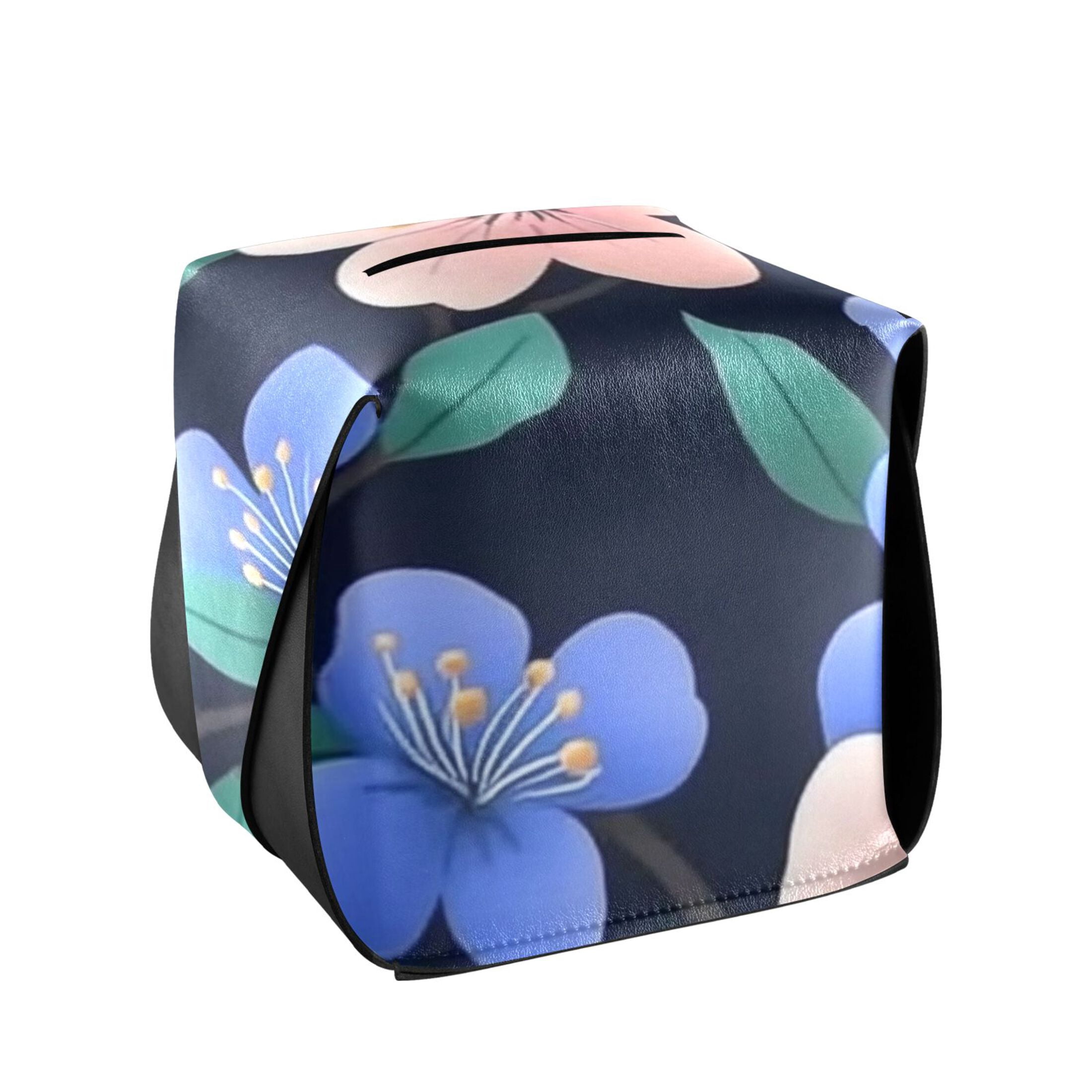 Blue Pink Flowers Tissue Box Cover Leather Square Rectangle Tissue Box ...