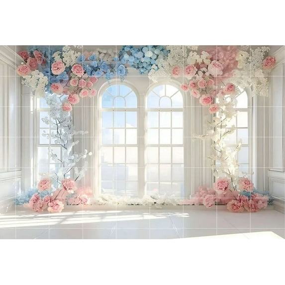 Blue Pink Flowers Window Adult Birthday Wedding Maternity Portrait r ...