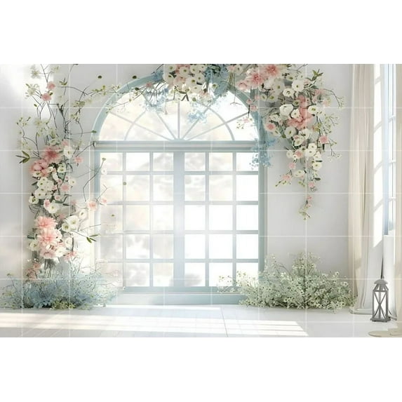 Blue Pink Flowers Window Adult Birthday Wedding Maternity Portrait r ...