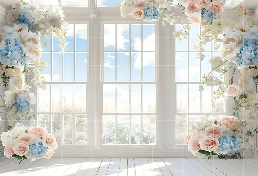 Blue Pink Flowers Window Adult Birthday Wedding Maternity Portrait r ...