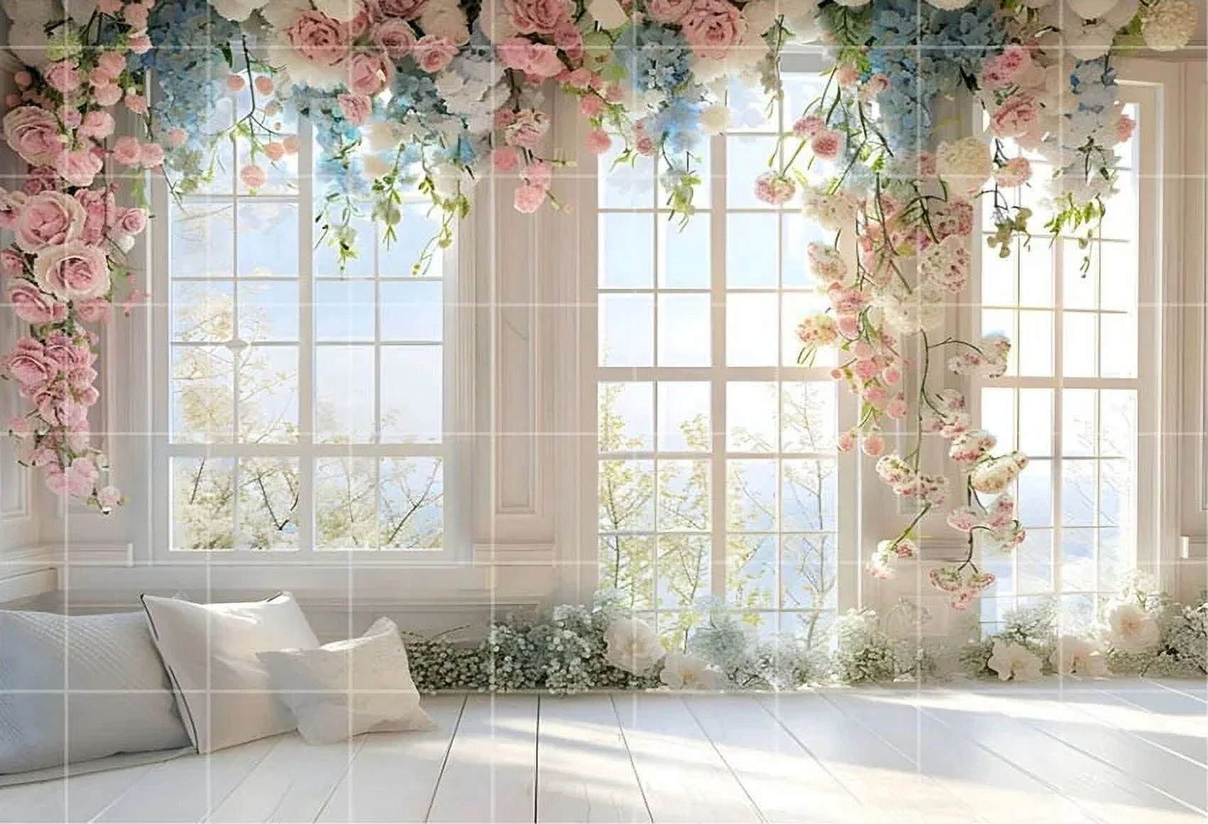 Blue Pink Flowers Window Adult Birthday Wedding Maternity Portrait r ...