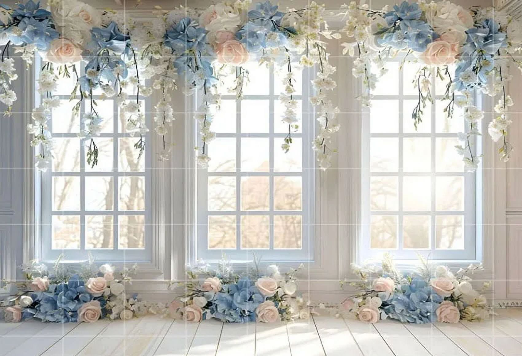 Blue Pink Flowers Window Adult Birthday Wedding Maternity Portrait r ...